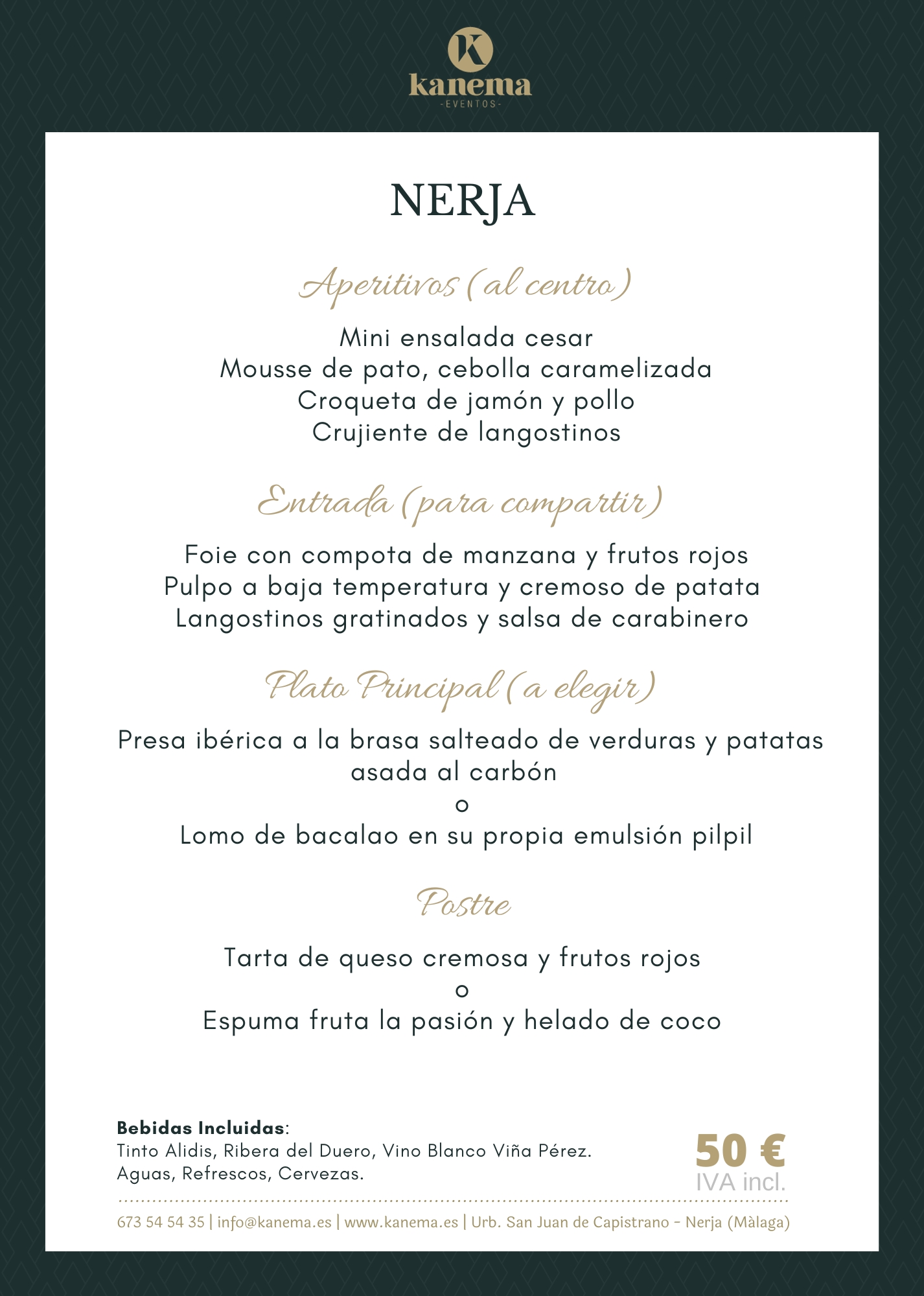 Menus for Groups | Kanema events | Nerja (Málaga)